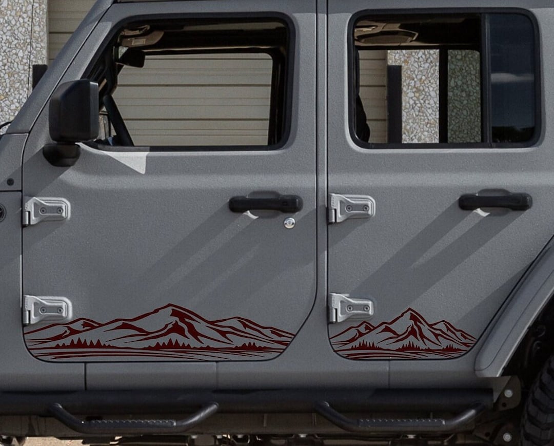 2 Mountain Silhouette Decals Fits Jeep Wrangler JK, JL Side Doors (4 ...