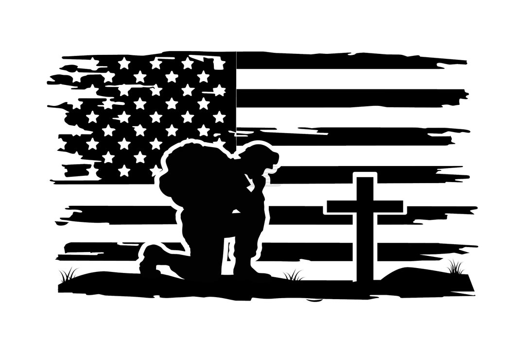 Kneeling Soldier Cross American Flag Decals Patriotic Car Stickers ...