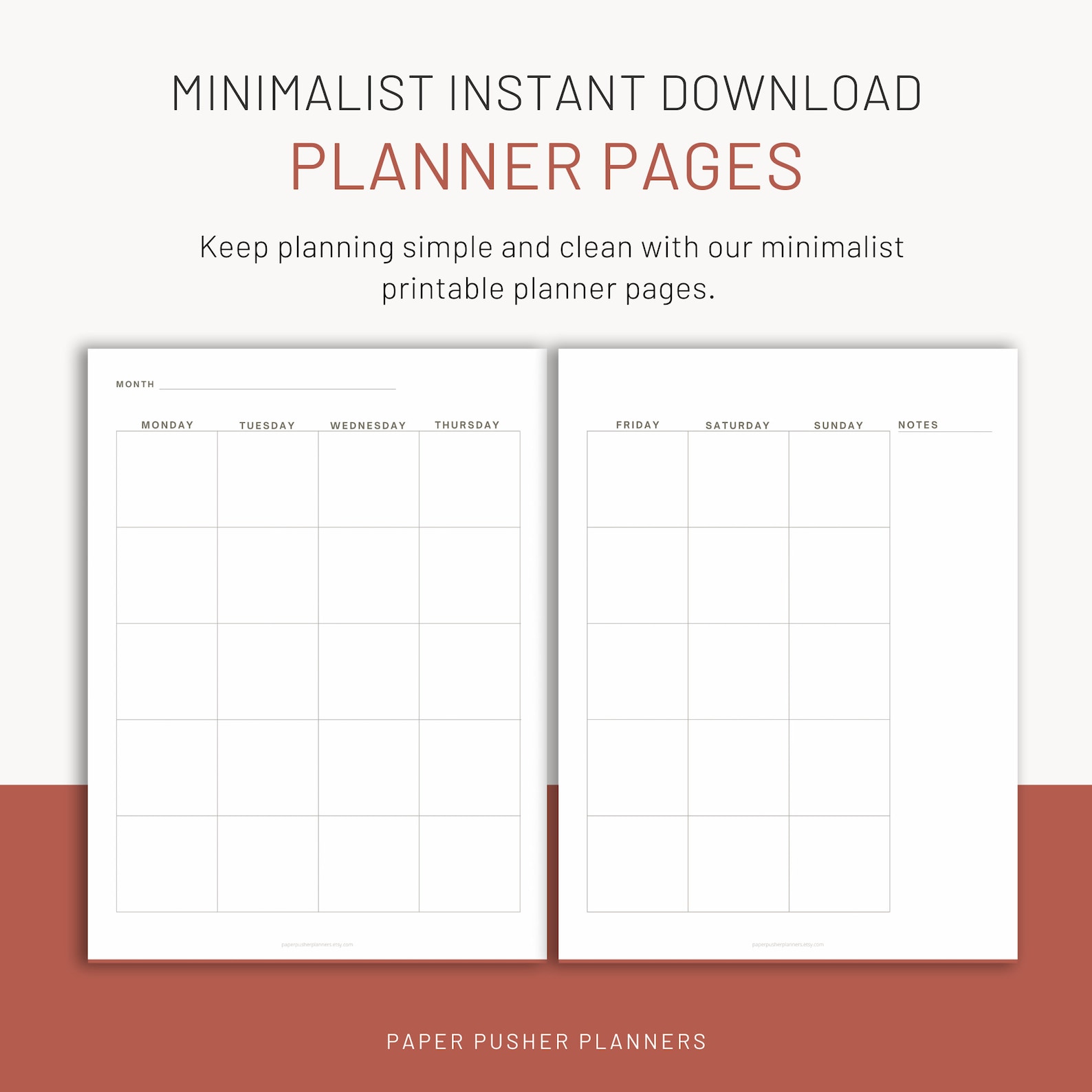 Monthly Planner Two Page Spread, Instant Download, Printable Monthly ...