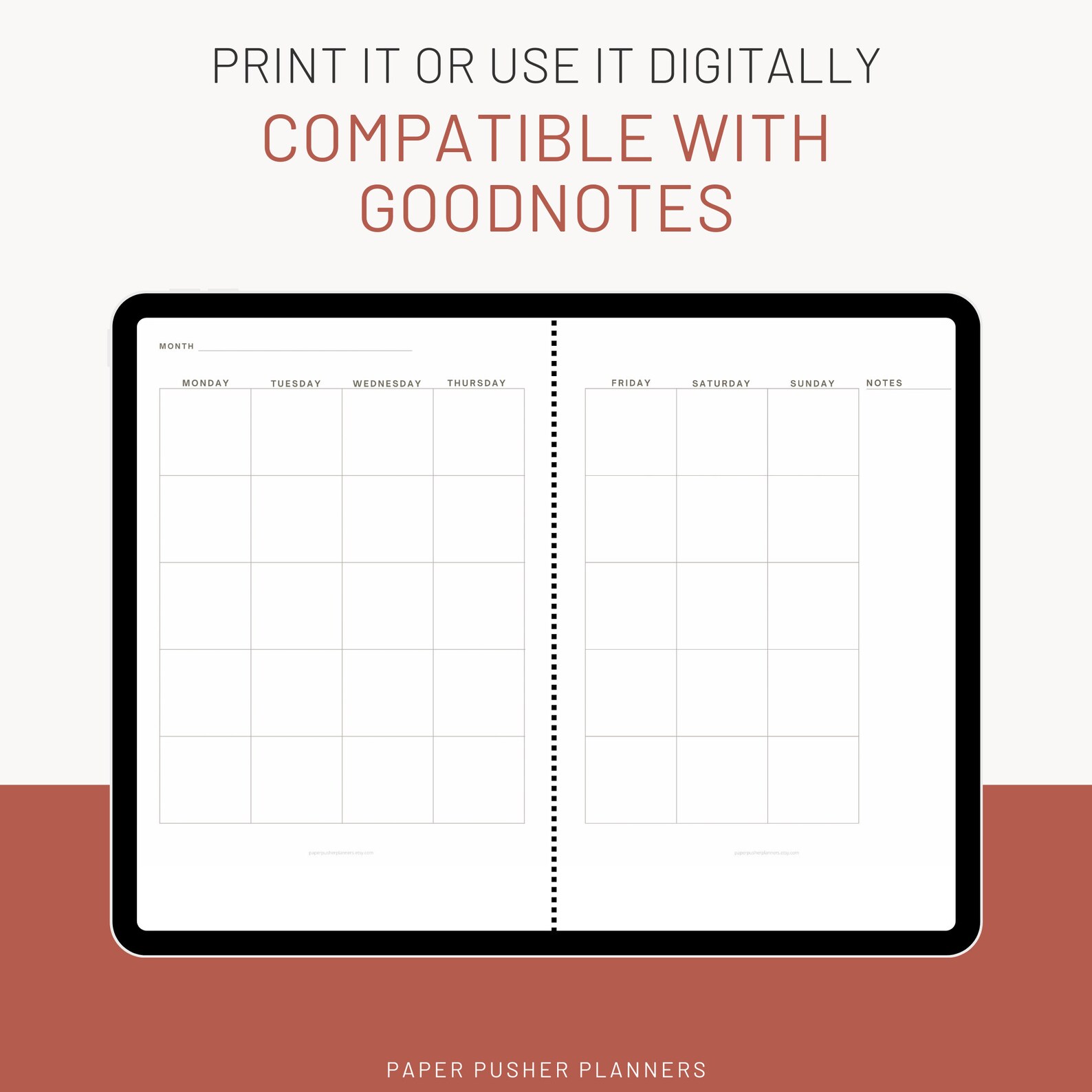 Monthly Planner Two Page Spread, Instant Download, Printable Monthly ...