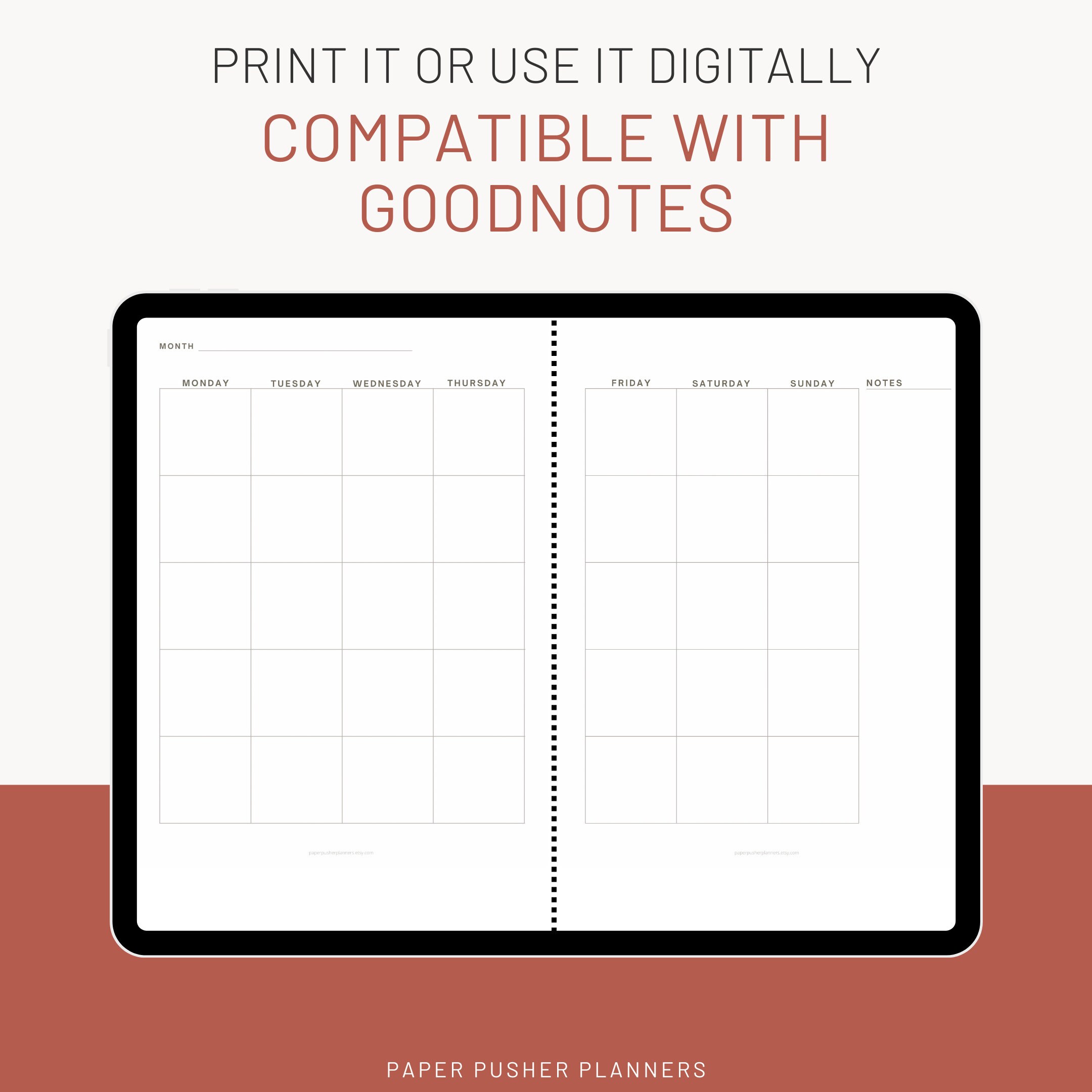 Monthly Planner Two Page Spread, Instant Download, Printable Monthly ...
