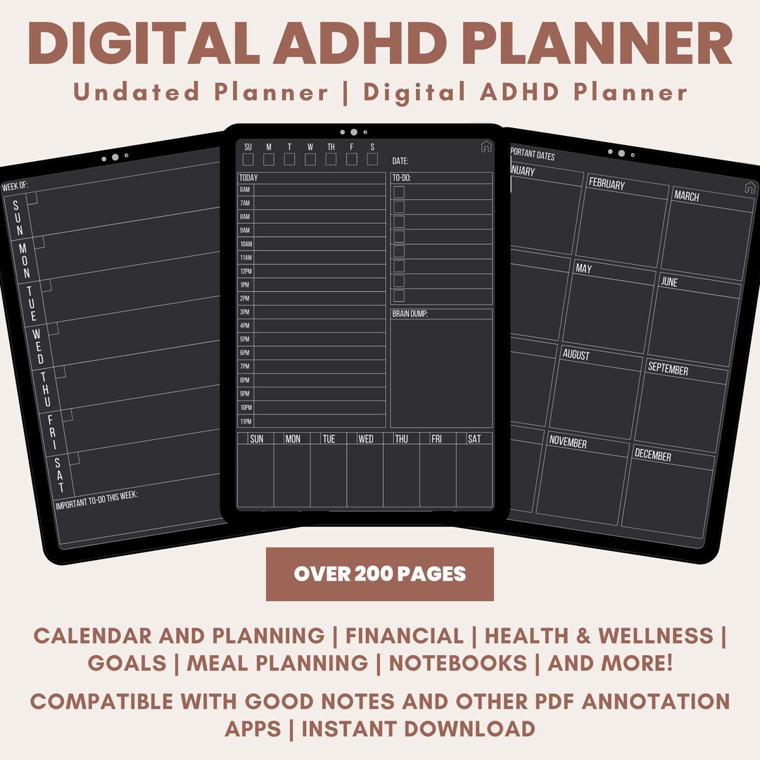 ADHD Planner, ADHD Digital Planner, Dark Digital Planner,adhd Planner ...