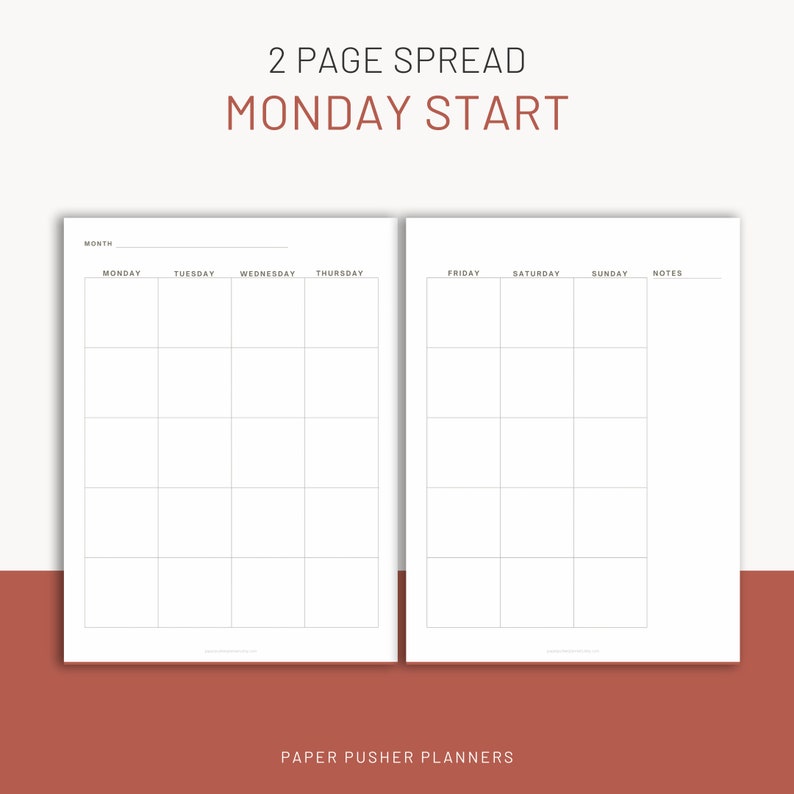 Monthly Planner Two Page Spread, Instant Download, Printable Monthly ...
