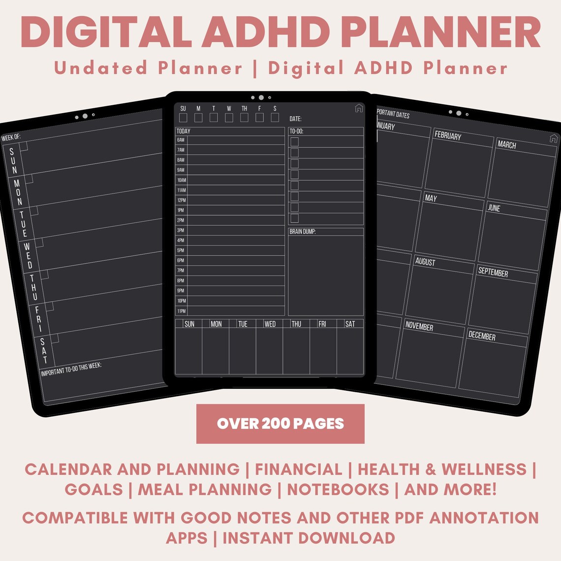 ADHD Planner, ADHD Digital Planner, Dark Digital Planner,adhd Planner ...