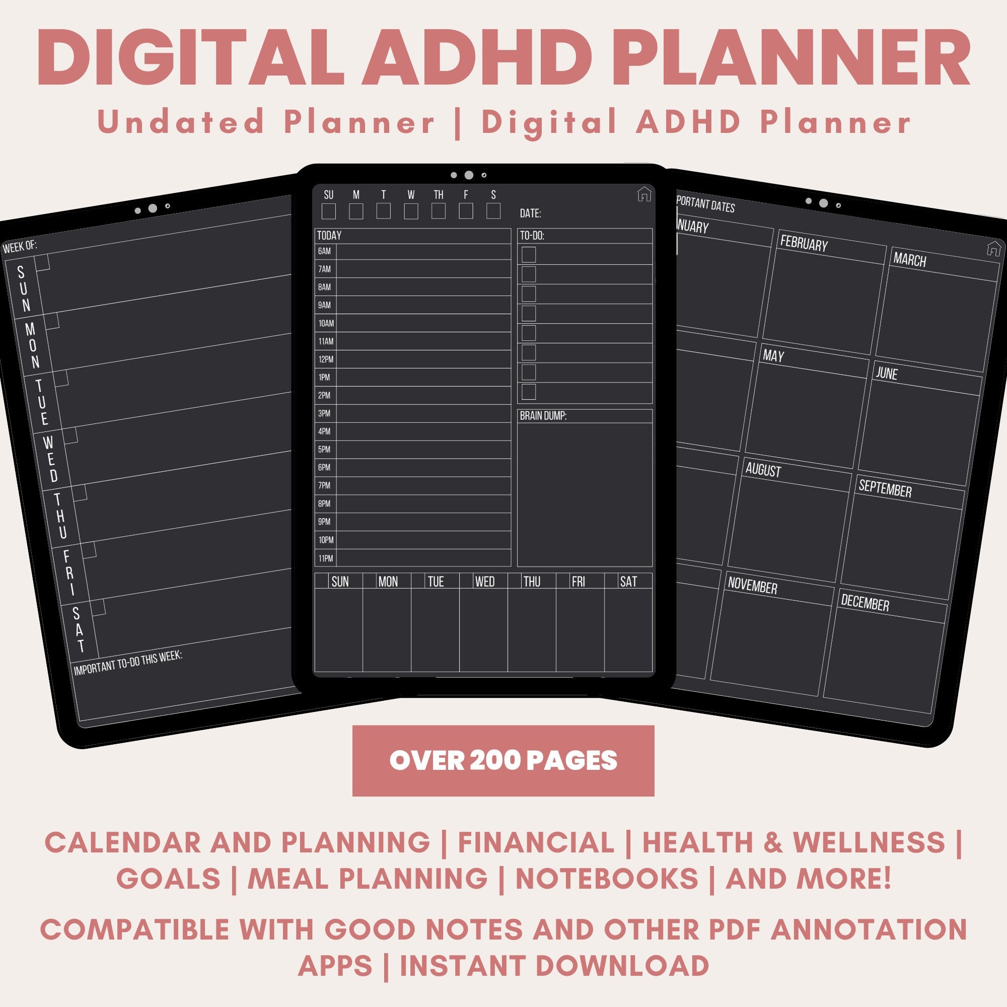 ADHD Planner, ADHD Digital Planner, Dark Digital Planner,adhd Planner ...