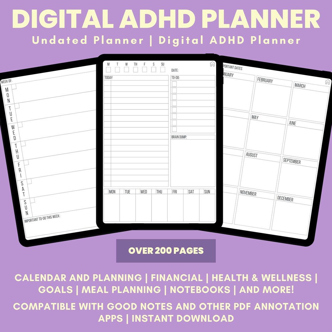 ADHD Planner, ADHD Digital Planner,adhd Planner Printable,adhd Planner ...