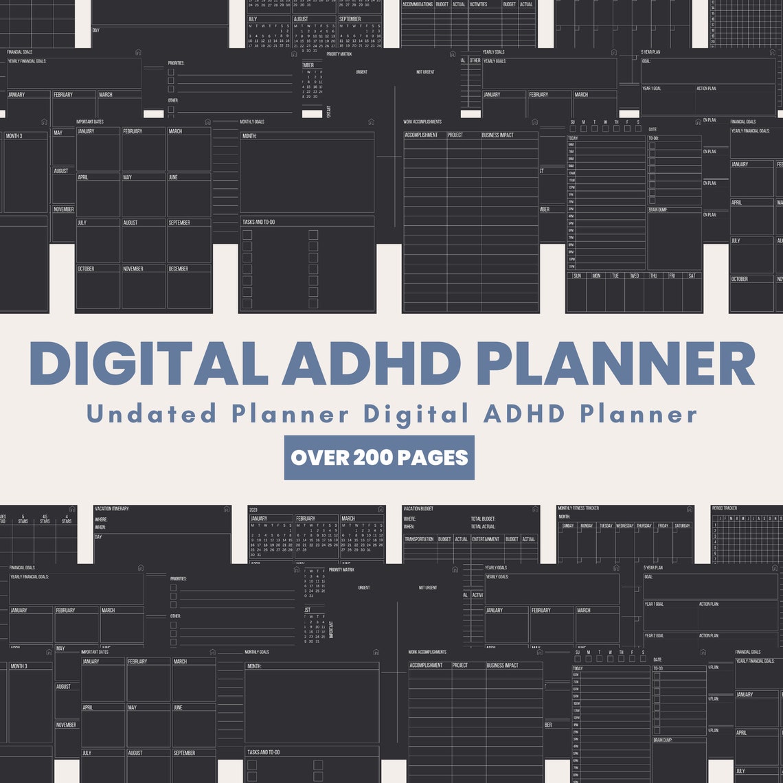 ADHD Planner, ADHD Digital Planner, Dark Digital Planner,adhd Planner ...