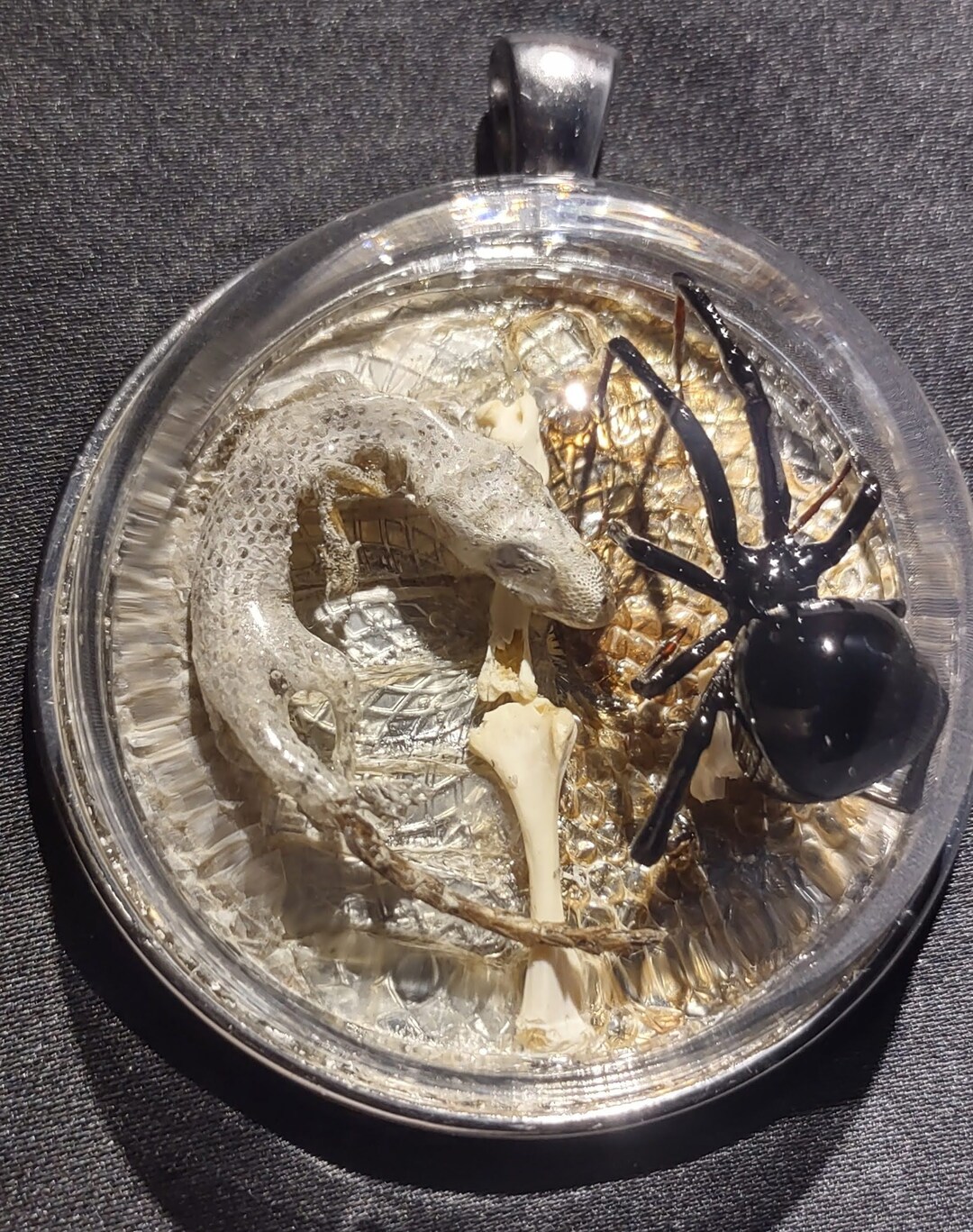Real Black Widow Spider Pendant Necklace With a Baby Lizard and Lizard ...