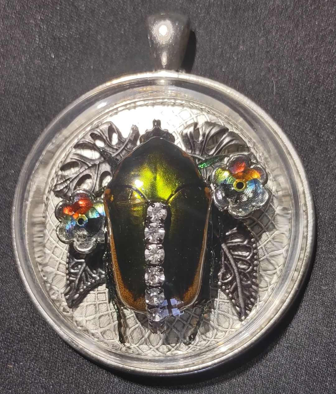 Real Green June Bug Beetle Pendant Necklac Clear Glass Crystals AB ...