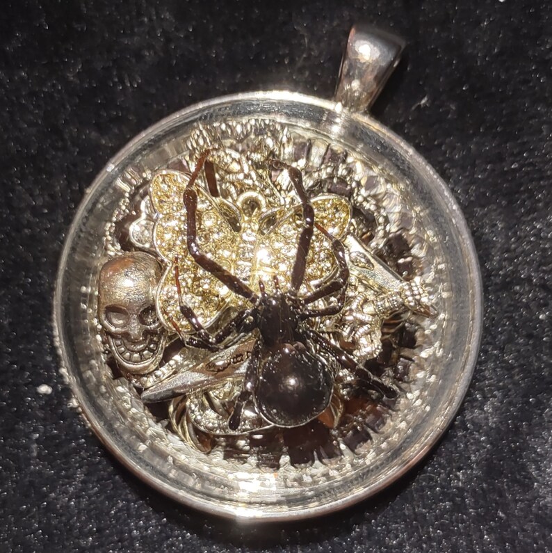 Real Black Widow Spider Pendant Necklace Big Glass Crystal Covered ...