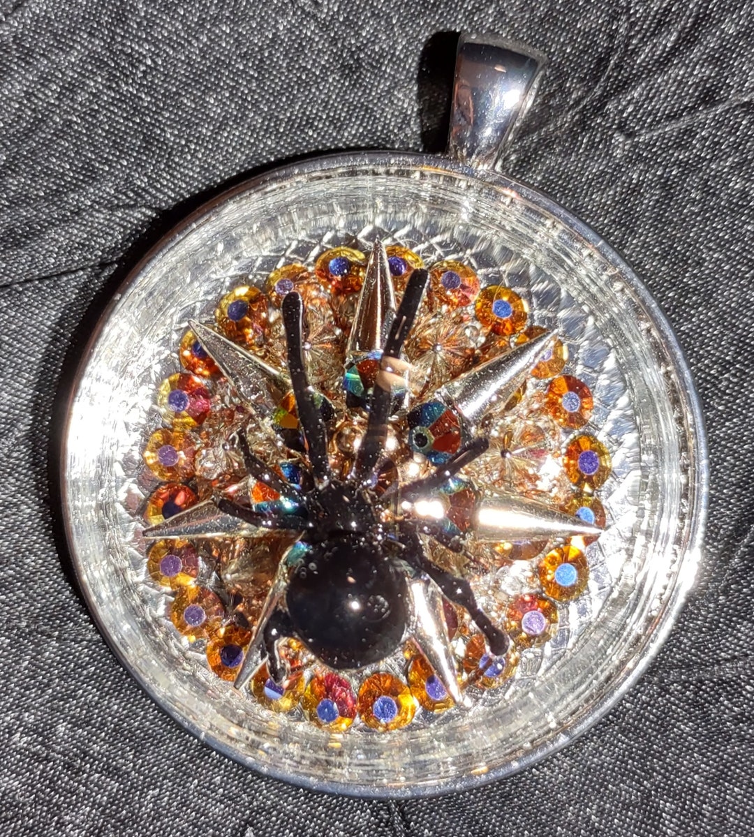 Real Black Widow Spider Pendant Necklace Swarovski AB Black Crystal ...