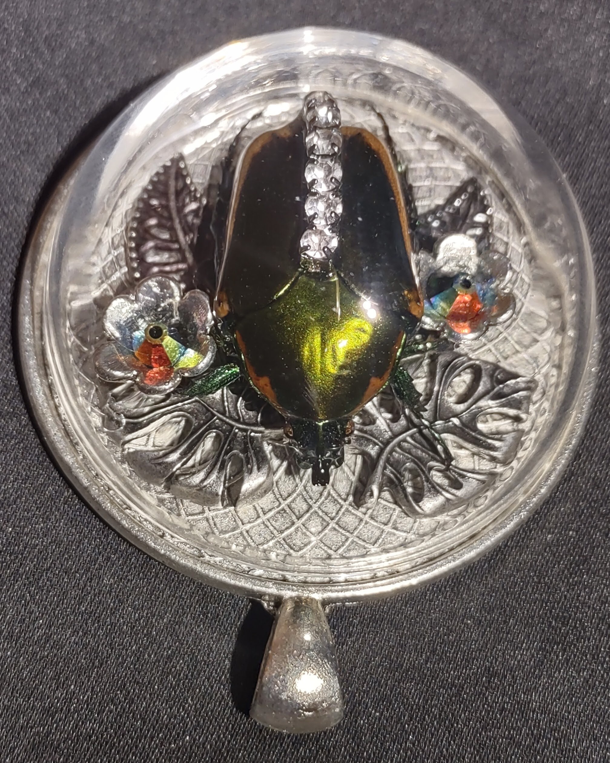 Real Green June Bug Beetle Pendant Necklac Clear Glass Crystals AB ...