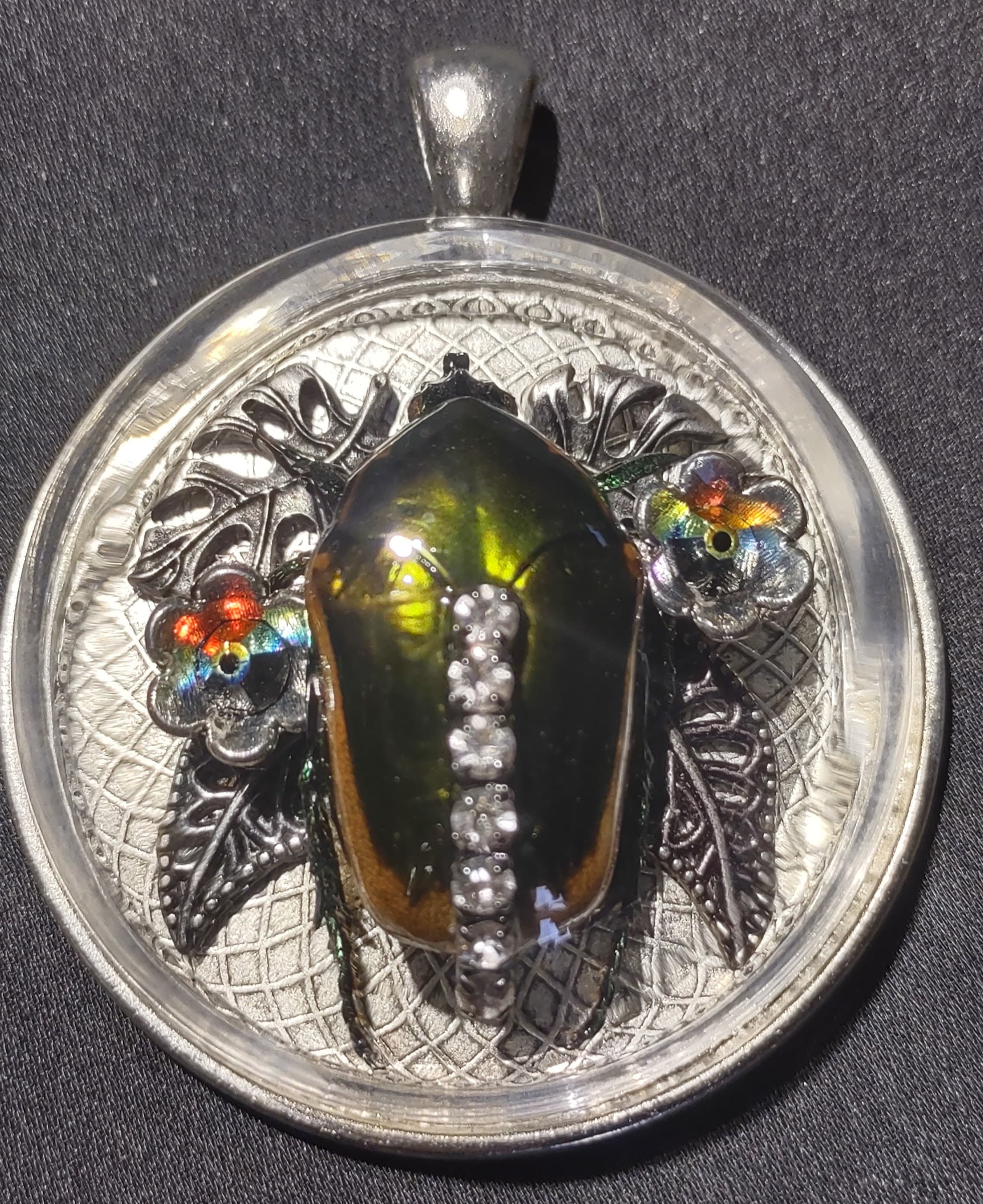 Real Green June Bug Beetle Pendant Necklac Clear Glass Crystals AB ...