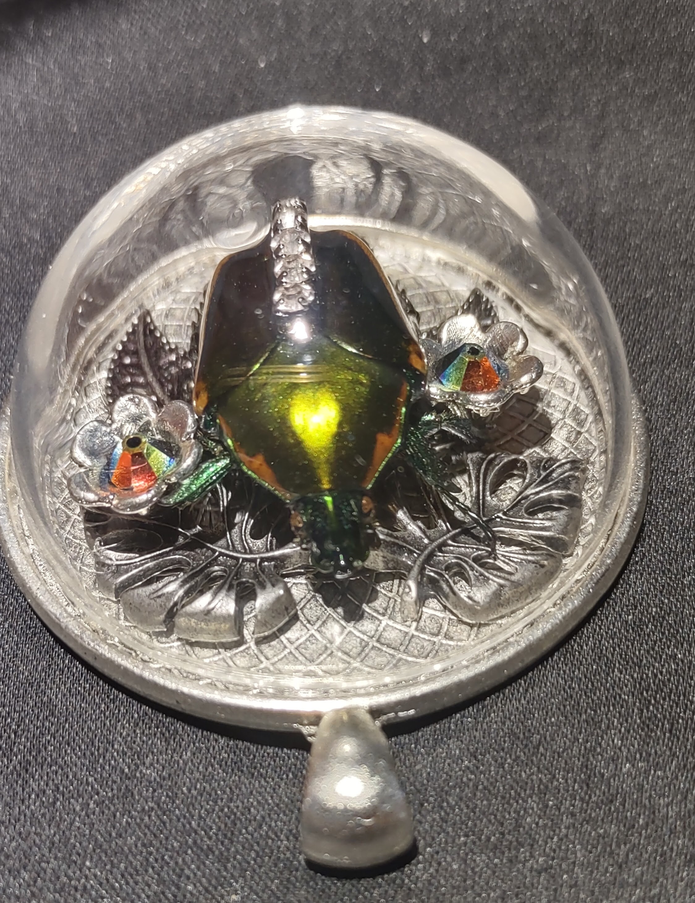 Real Green June Bug Beetle Pendant Necklac Clear Glass Crystals AB ...