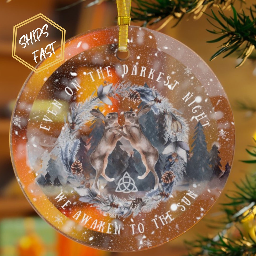 Winter Hares / Winter Solstice Glass Ornament / Merry Solstice / Yule ...