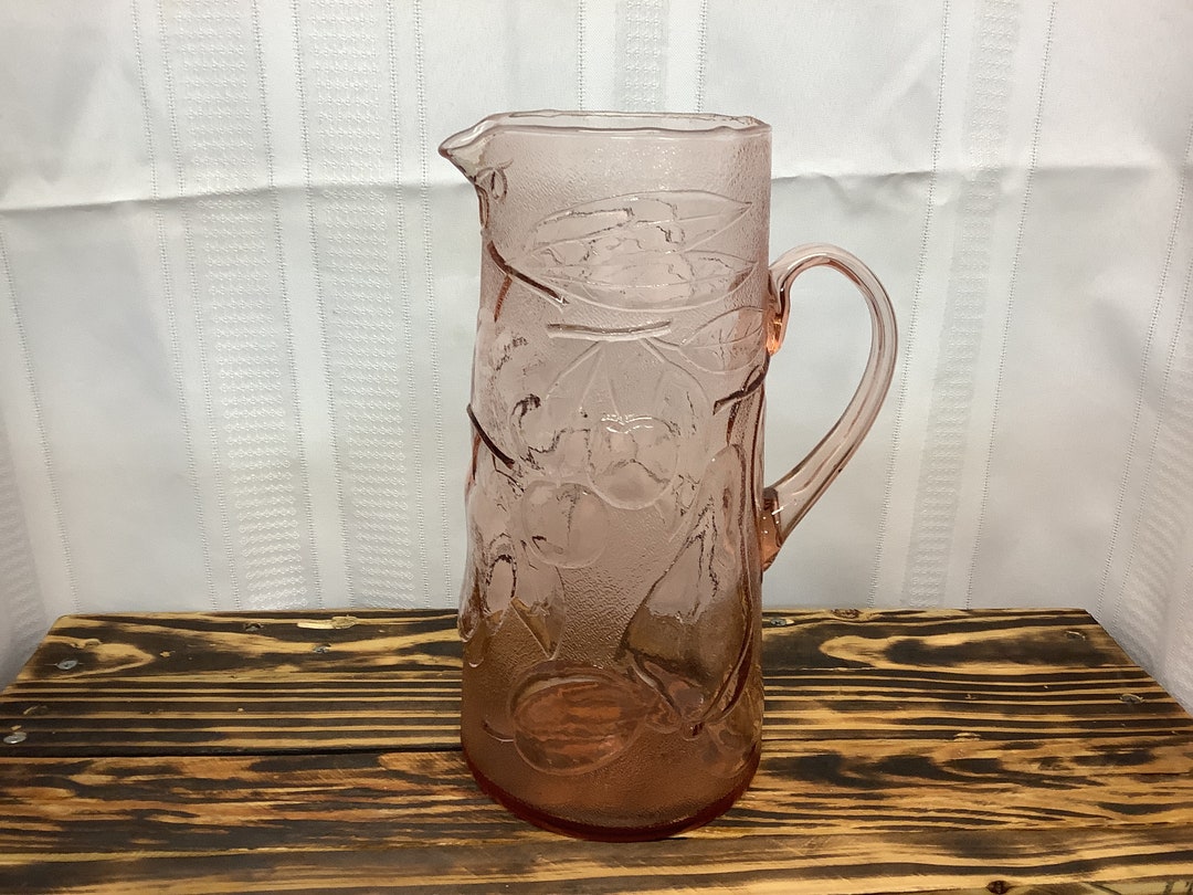 Vintage Italian Pink Glass Pitcher With Embossed Fruit Design-made in ...