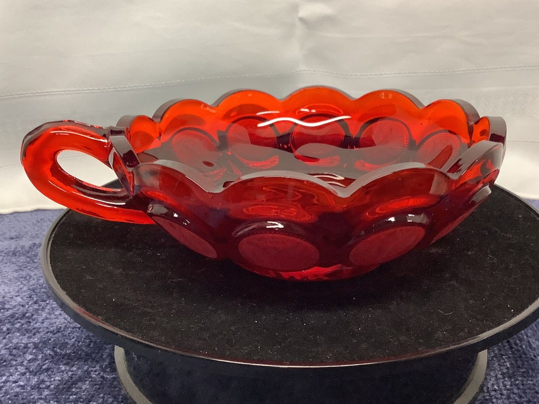 Vintage Frostoria Ruby Red Coin Pattern Nappy Dish With Handle ...