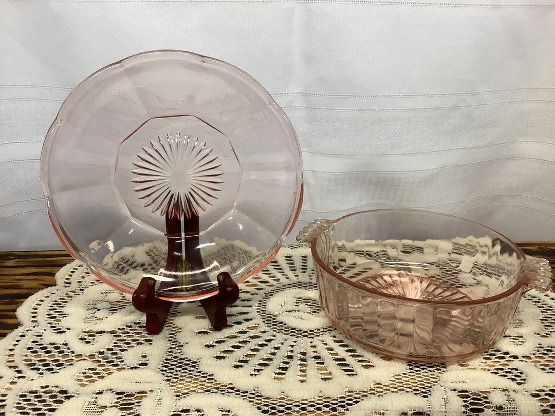 Vintage Pink Depression Glass Bowl and Plate. 2 Pieces. - Etsy