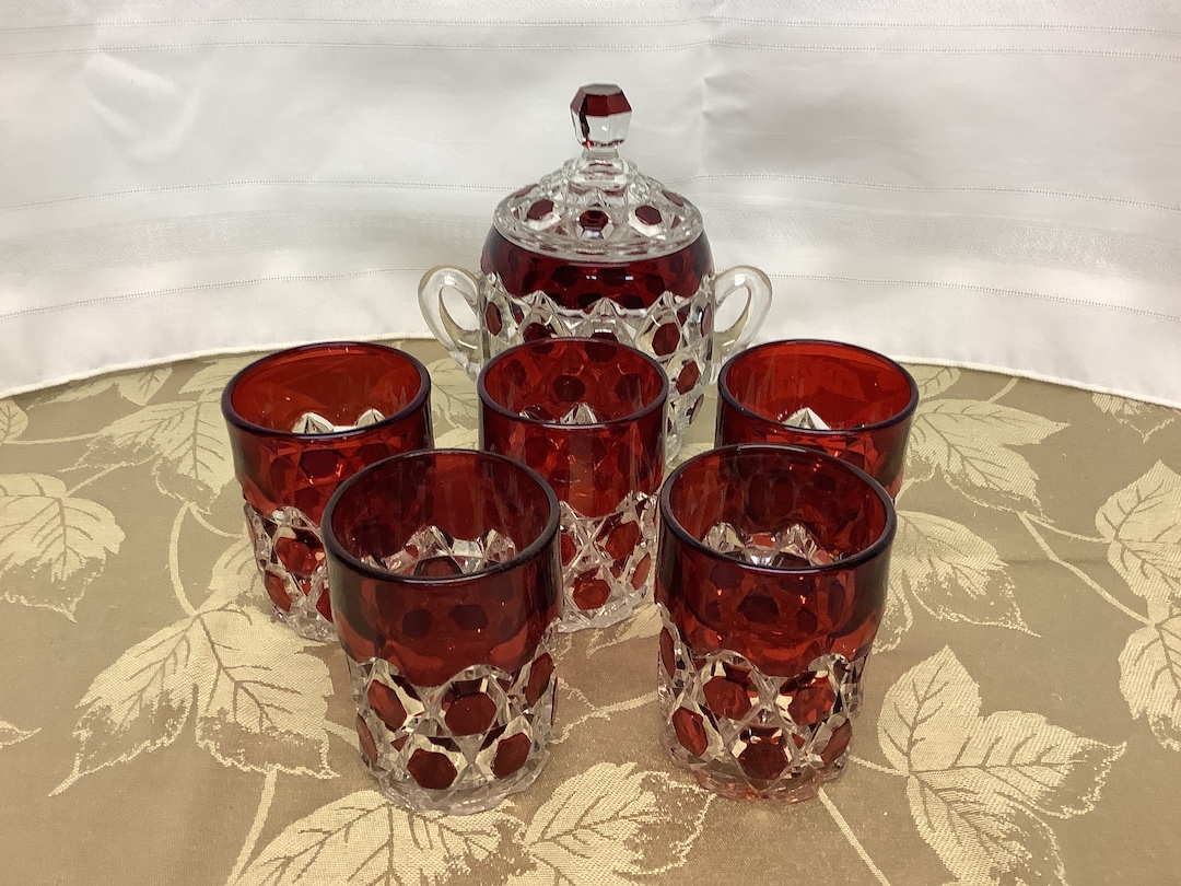Vintage Tumblers Set. Red Ruby Flash Block Pattern Tumblers Set of 4 OR ...