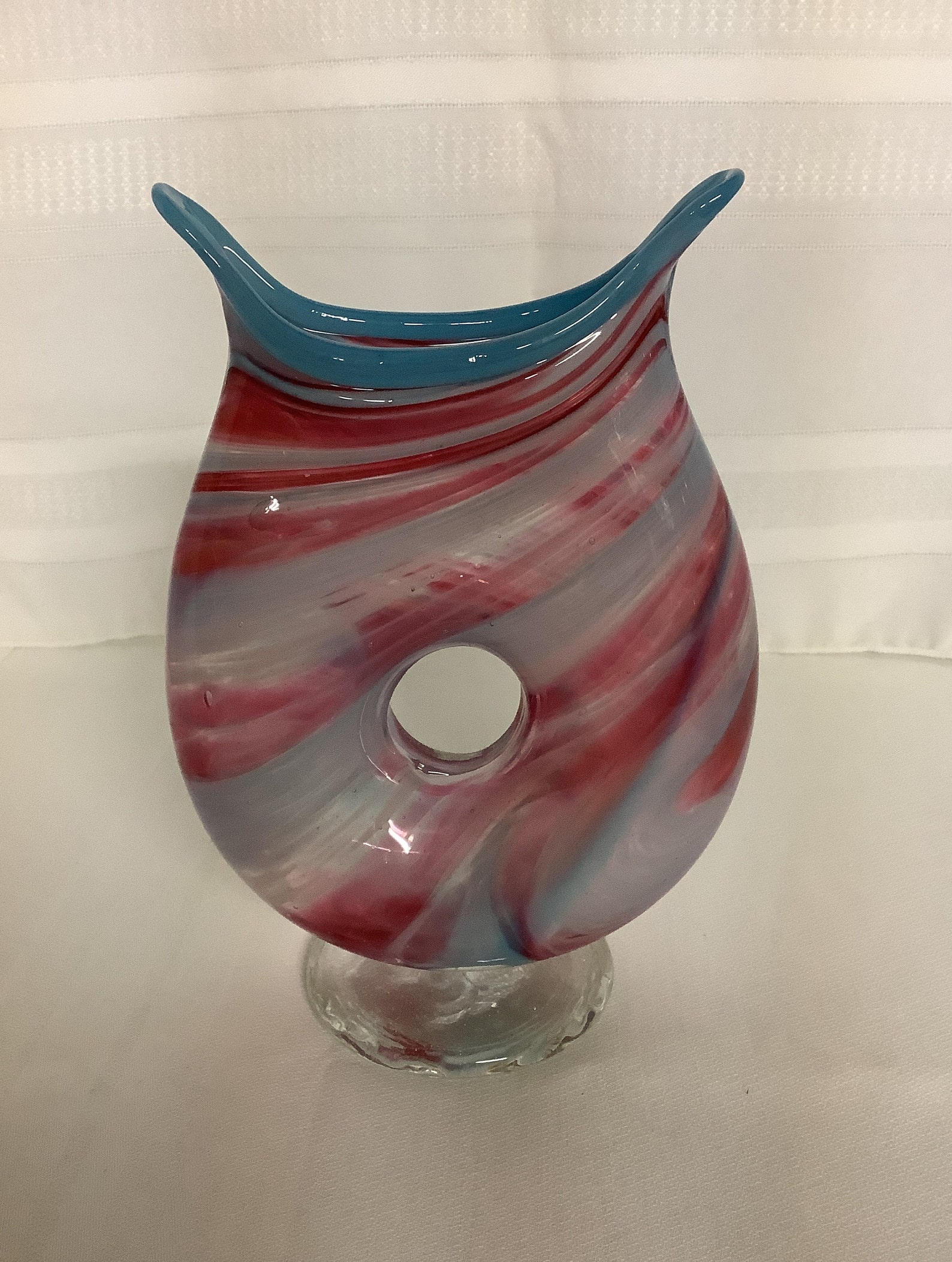 Vintage Art Glass Swirl Decorative Glass Vase-reds, White, Pink, and ...