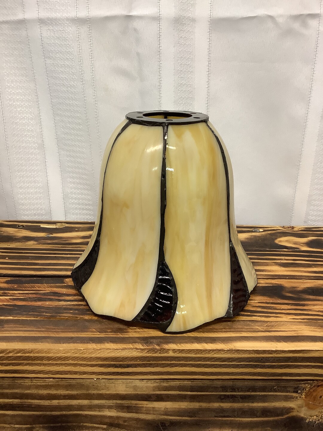 Vintage Cream & Brown Slag and Stained Glass Hanging Lamp Shade -6 ...