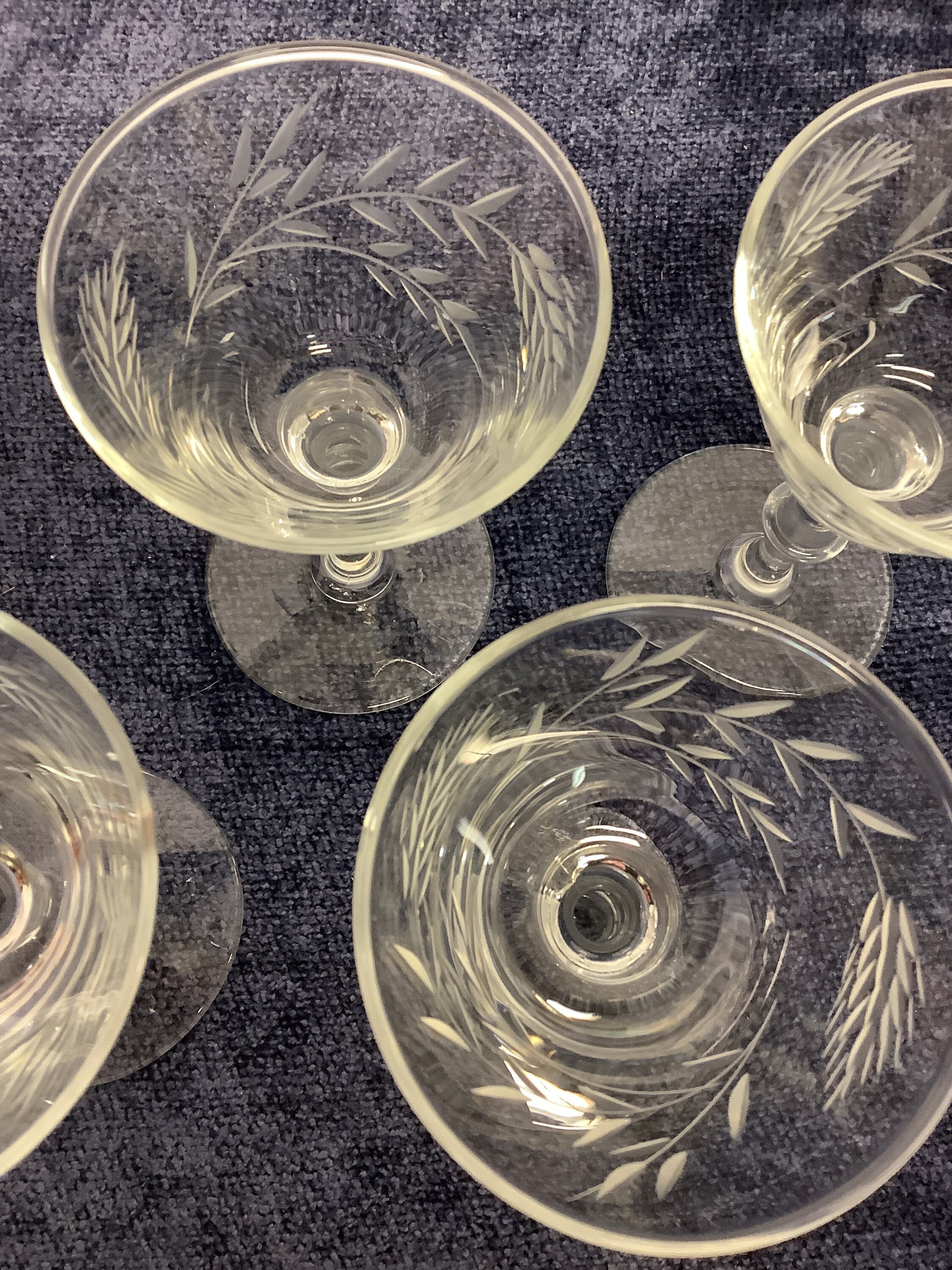 Vintage Glasses Etched Wheat Design. Cocktail Martini/coupe Glasses ...