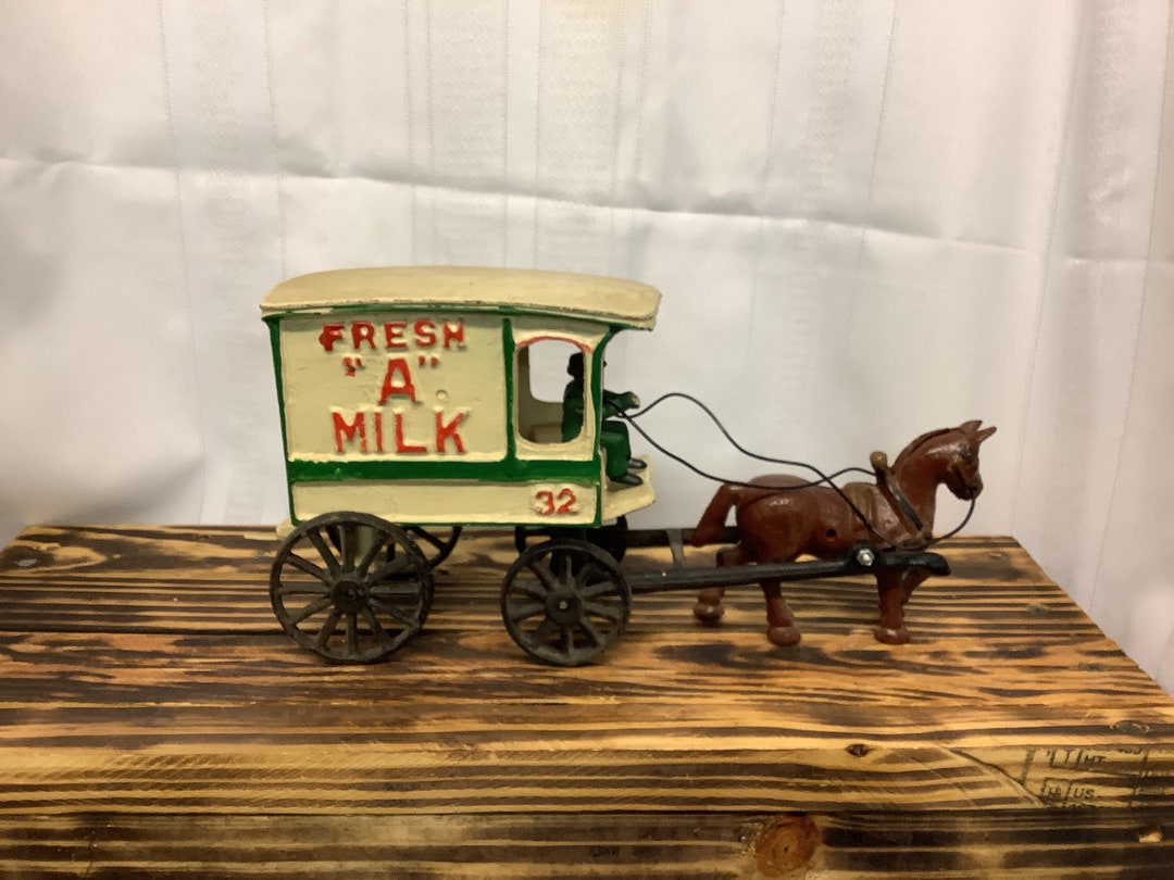 Vintage Cast Iron Fresh A Milk Wagon With Horse and Milk Bottles. - Etsy