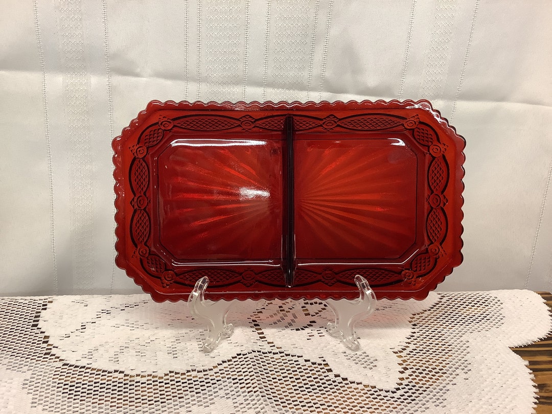 Vintage Avon Ruby Red Cap Cod Divided Relish Dish - Ruby Red Tray ...