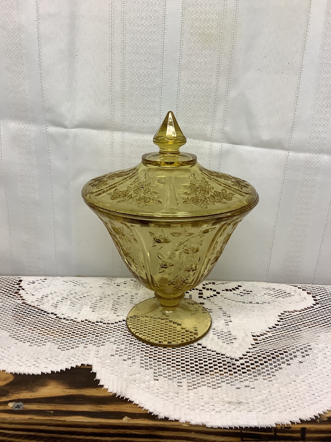 Vintage Amber Depression Glass sharon Cabbage Rose candy Jar With Lid ...