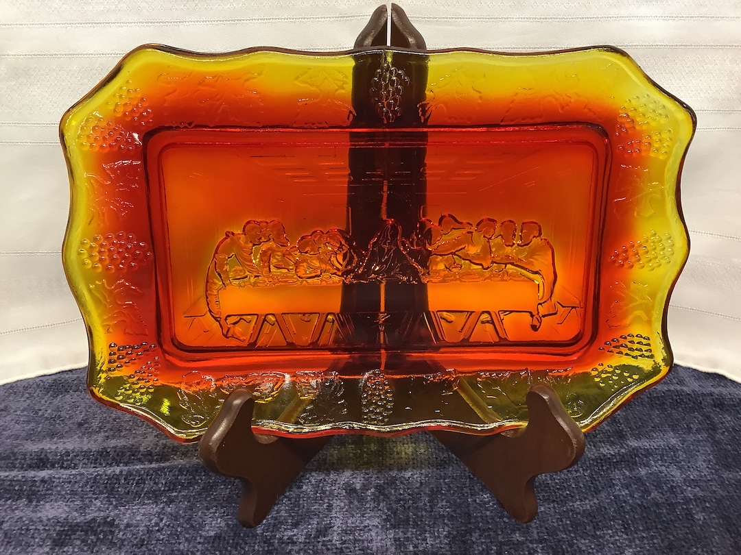 Vintage Amberina Heavy Glass Last Supper Glass Serving Plate-amberina ...