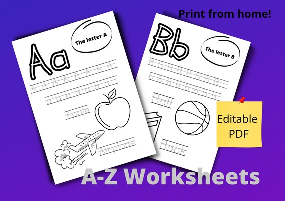 A-Z Printable Worksheets - Etsy