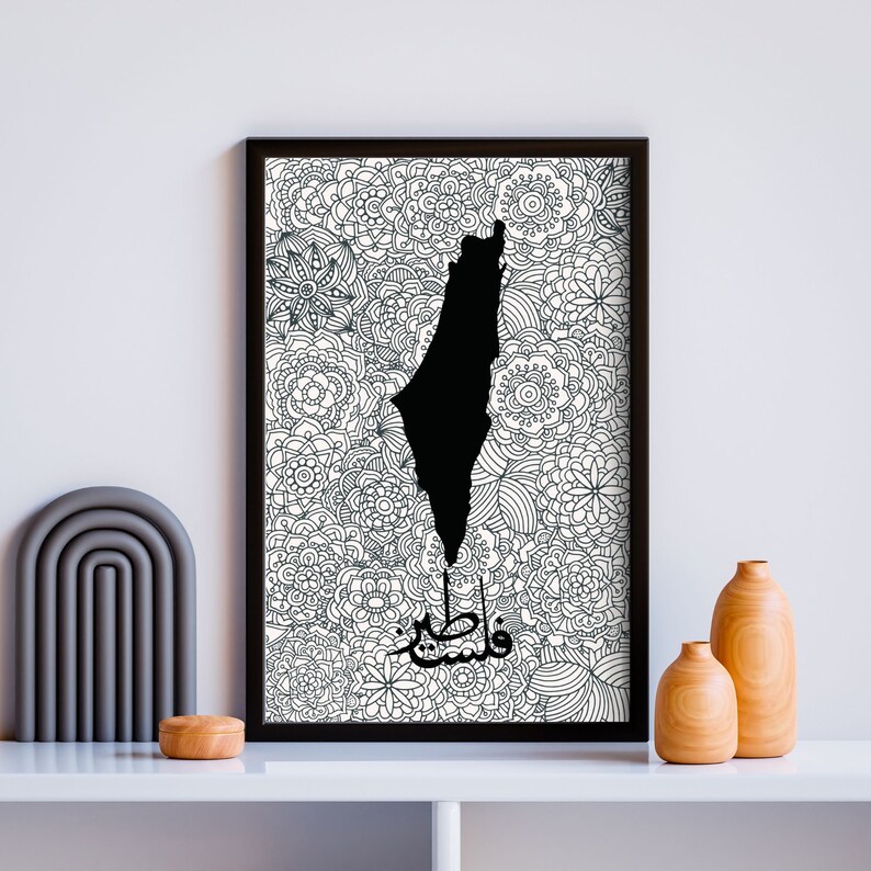 Palestine Map, Palestine Printable Wall Art, Digital Download, Mandala ...