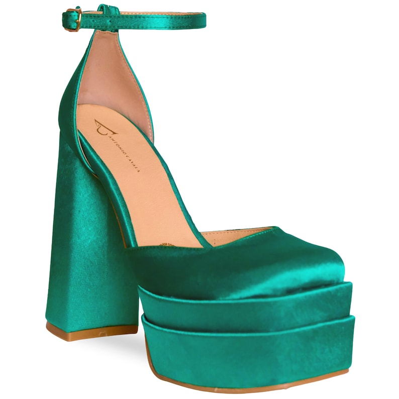 Designer Double PLATFORM High Block HEELS Satin PUMPS Handmade 5100 - Etsy