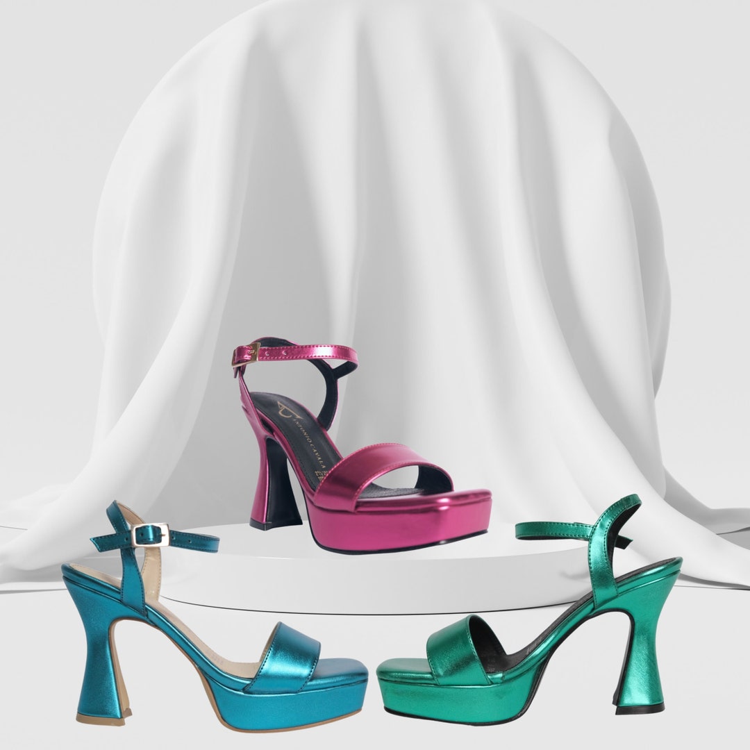 Designer PLATFORM High HEELS Metallic SANDALS Handmade - Etsy