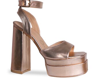 Designer Double PLATFORM High Block HEELS Satin PUMPS Handmade - Etsy