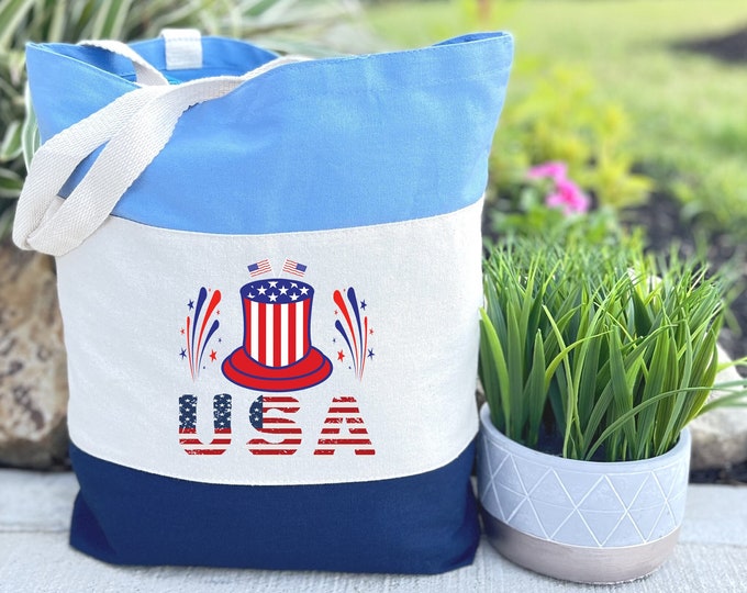 4th of July Tote Bag, 4th of July Sunflower Tote Bag, Patriotic Family ...