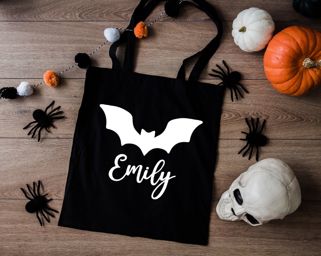 Personalized Halloween Bag, Custom Bat Halloween Trick or Treat Bag ...
