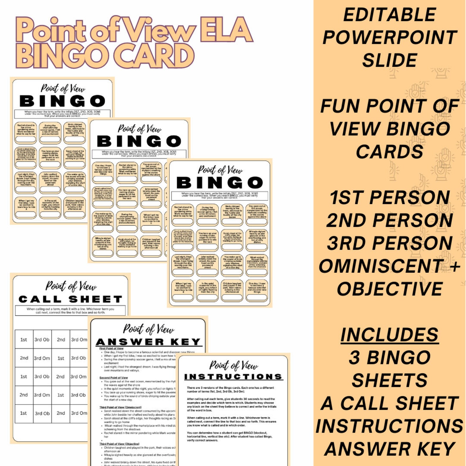 Point of View Bingo Cards | Reading BINGO Games | ELA Bingo Cards ...