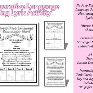 Figurative Language Song Lyric Activity | Figurative Language in Song ...