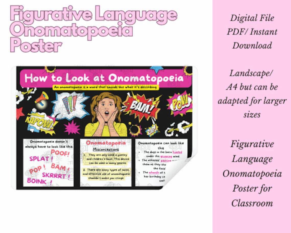 Figurative Language Onomatopoeia Poster | Onomatopoeia Poster Display ...