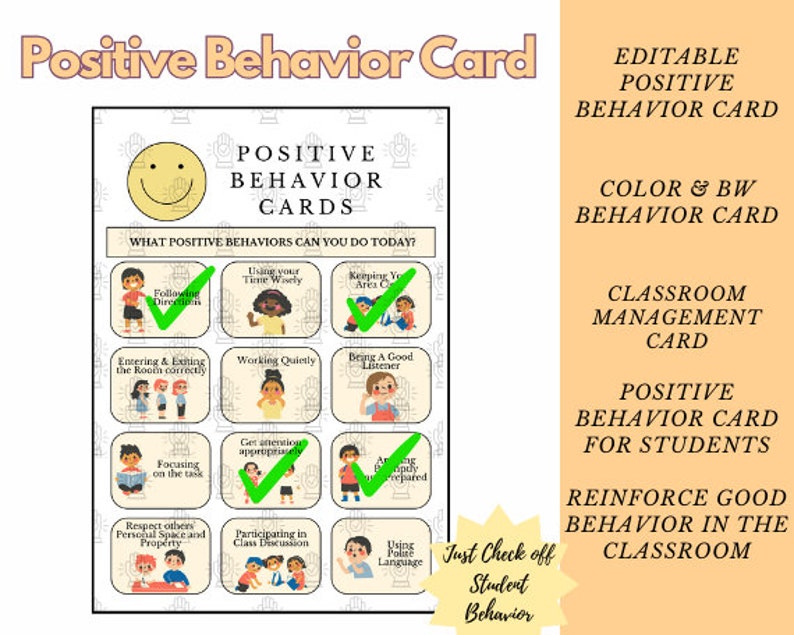 Positive Behavior Card Printable Positive Behavior Task Cards Printable ...