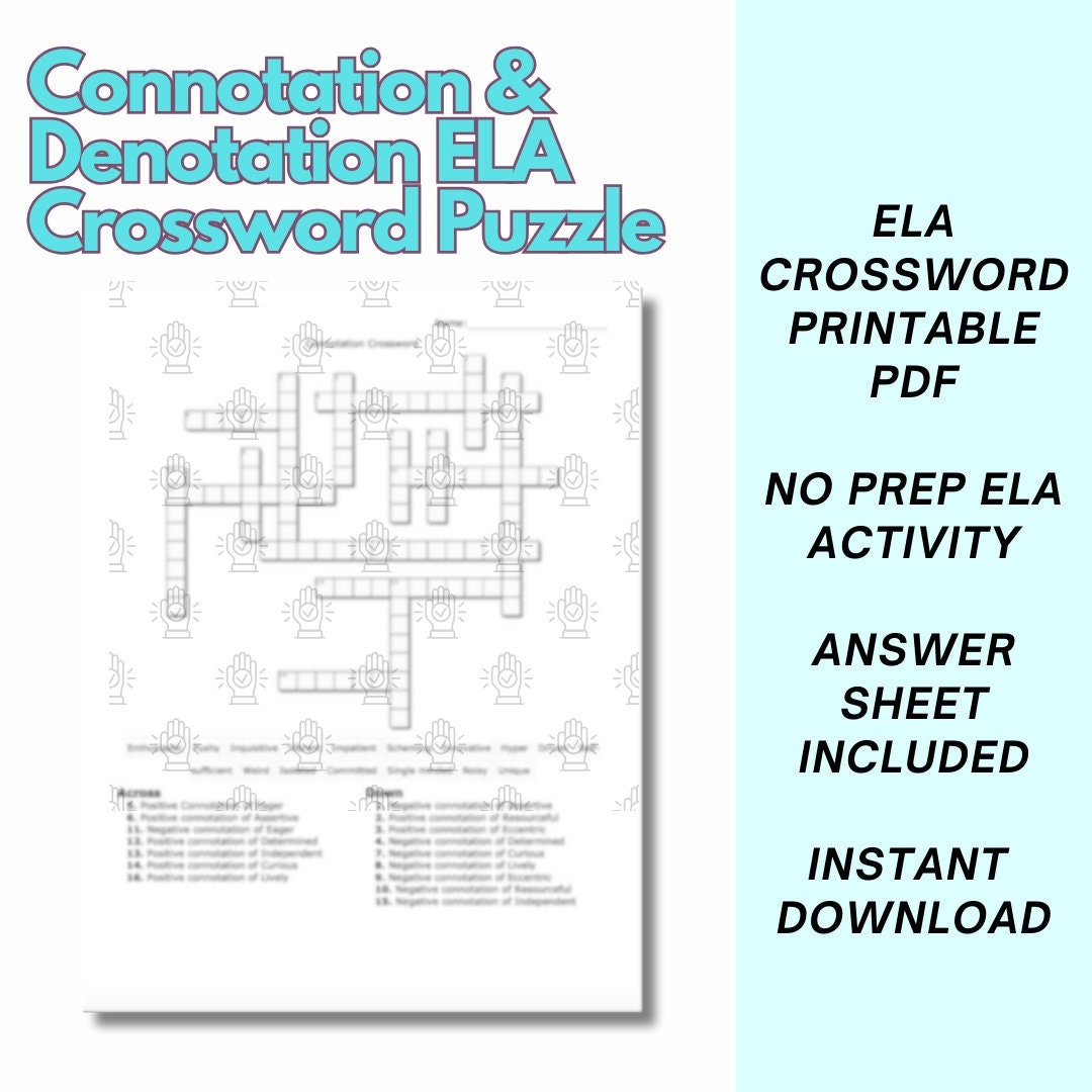 Connotation & Denotation ELA Crossword Puzzle | ELA Crossword Printable ...