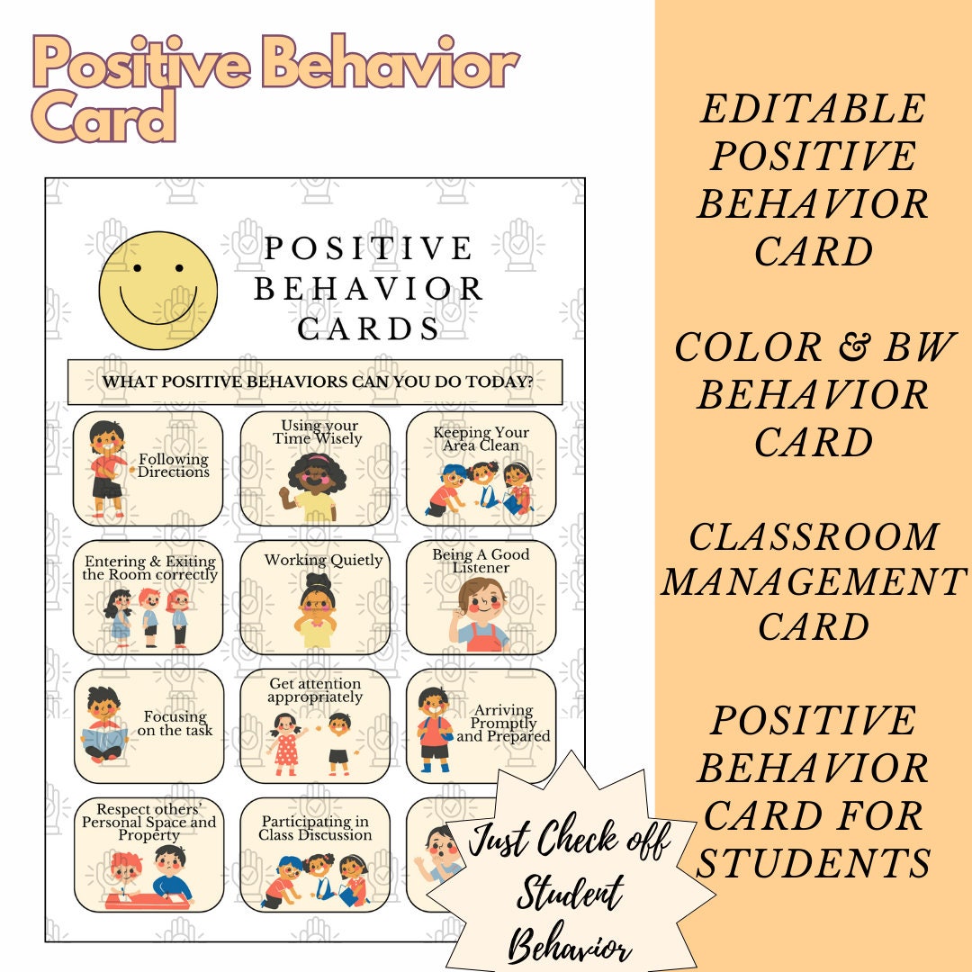 Positive Behavior Card Printable Positive Behavior Task Cards Printable ...