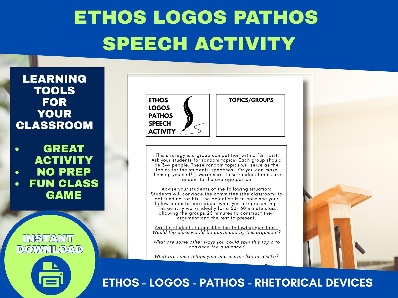 Ethos Logos Pathos Fun Speech Activity | Ethos Logos Pathos Activity ...