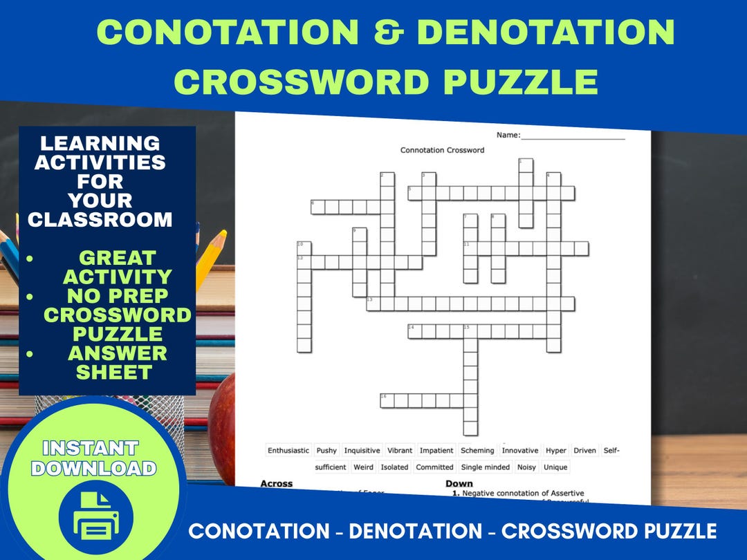 Connotation & Denotation ELA Crossword Puzzle | ELA Crossword Printable ...