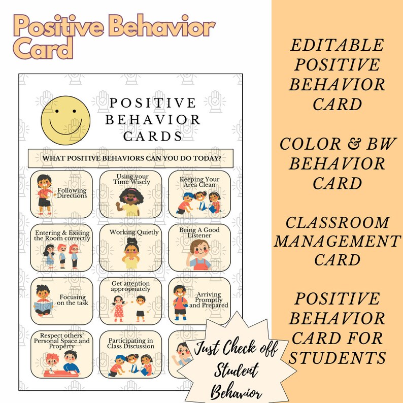 Positive Behavior Card Printable Positive Behavior Task Cards Printable ...