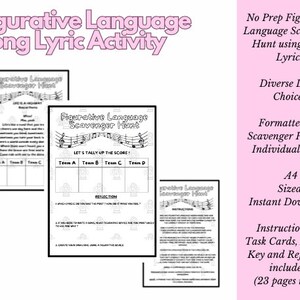 Figurative Language Song Lyric Activity Figurative Language in Song ...