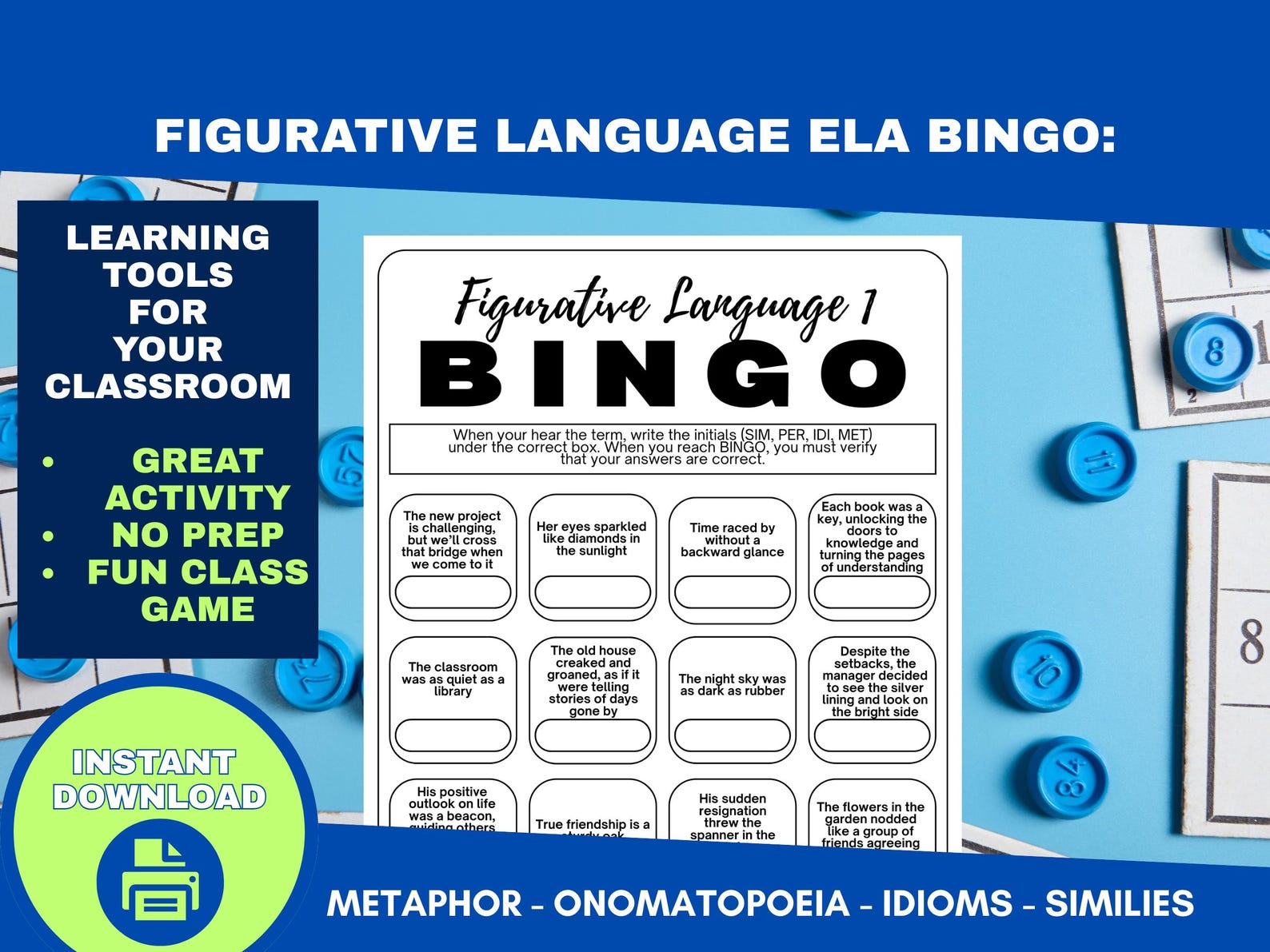 ELA Classroom Bingo for Middle School | ELA Bingo Middle School Cards ...