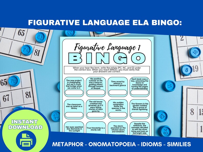 ELA Classroom Bingo for Middle School | ELA Bingo Middle School Cards ...
