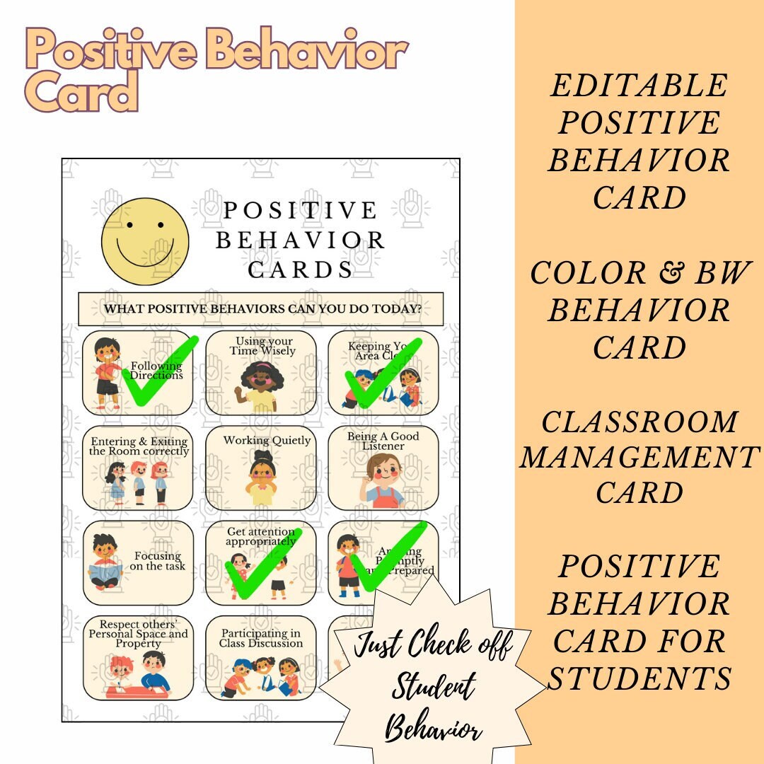 Positive Behavior Card Printable Positive Behavior Task Cards Printable ...